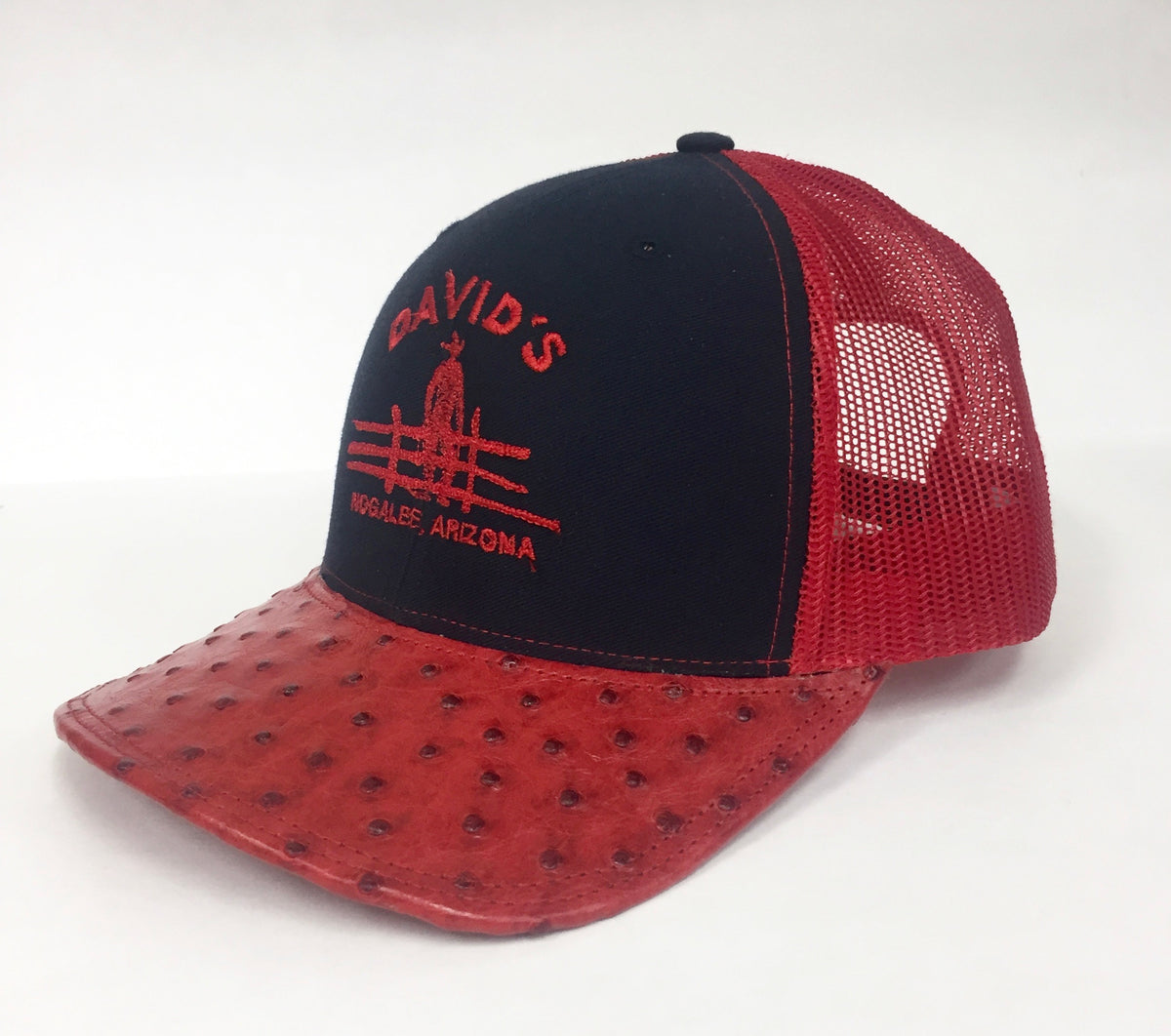 Navy/Red cap with full quill red cc ostrich visor – David's Western Wear
